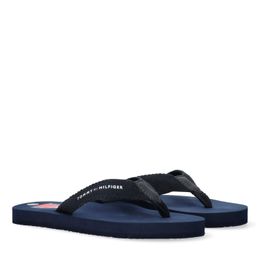 Tommy Hilfiger Herren Zehentrenner, Gr. 32blau, Textil, Schuhe, Pool Slides, Strandschuh, Sommerschuh mit Zehensteg