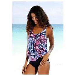 Oversize-Tankini Lascana, Gr. 52, N-Gr, bunt (schwarz, pink), Polyamid, bedruckt, Bikini-Sets, im fantasievollen Trend-Design