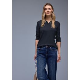 Street One Damen Poloshirtshadowed navy, Gr. 40, unifarben, Jersey, Obermaterial: 50% Baumwolle, 50% Modal, Shirts, mit Zipper