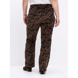 Damen Samthose, braun, Gr. 54, sheego by Joe Browns, Paisley, bedruckt, gemustert, mehrfarbig, 97% Baumwolle, 3% Elasthan, Hosen