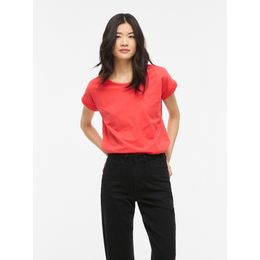 Vila Damen Rundhalsshirt "VIDREAMERS NEW PURE T-SHIRT/SU-NOOS", rot, Gr. XS, unifarben, Jersey, Obermaterial: 50% Baumwolle, 50% Polyester, Shirts,