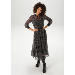 Aniston CASUAL Damen Maxikleid, schwarz-wei&szlig;, Gr. 42, bedruckt, gemustert, gepunktet, Chiffon, Obermaterial: 100% Polyester. Futter: 100% Polyester,