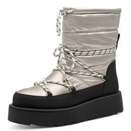 Tamaris Damen Winterboots, Gr. 37schwarz, silberfarben, Lederimitat, Textil, gl&auml;nzend, Schuhe, Plateau, Winterboots, mit hochwertiger