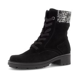 Gabor Damen Schn&uuml;rstiefelette, Gr. 38schwarz, wei&szlig;, Textil, Veloursleder, Schuhe, Blockabsatz, Schn&uuml;rboots in Bequemweite G (= weit)