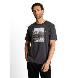 Tom Tailor Herren T-Shirt, grau, Gr. M, bedruckt, Single Jersey, Obermaterial: 100% Baumwolle, Shirts, mit Foto Print