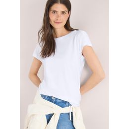 Rundhalsshirt Cecil, Damen, Gr. L (42), wei&szlig;, Web, 50% Baumwolle, 50% Modal, unifarben, comfort fit normal, U-Boot-Ausschnitt, abgesteppt, Shirts Rundhalsshirt, mit Raffung