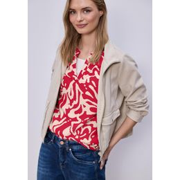 Street One Damen Kurzarmblusesalsa rot, Gr. 44, gebl&uuml;mt, Stoff, 100% Viskose, Blusen, mit Blumenmuster