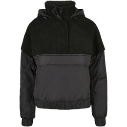 Urban Classics Damen Winterjacke "Urban Classics Damen Ladies Sherpa Mix Pull Over Jacket", schwarz, Gr. M, unifarben, 100% Polyamid, Jacken