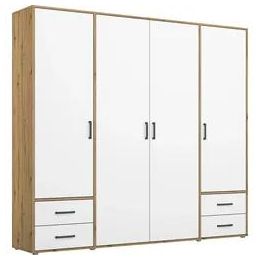 Dreht&uuml;renschrank Rauch "Kleiderschrank Schrank Garderobe W&auml;scheschrank VOYAGER", wei&szlig; (eiche artisan, alpinwei&szlig;, griffe graumetallic), B:187cm H:194cm T:53cm, Holzwerkstoff, Schr&auml;nke, Dreht&uuml;renschrank, mit 2 modernen Griffvarianten, mit Au&szlig;enschubladen MADE IN GERMANY