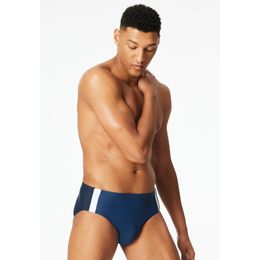 Badeslip Schiesser "Aqua", Herren, Gr. 9, N-Gr, blau (800, blau), Single Jersey, Obermaterial: 82% Polyamid, 18% Elasthan, Badehosen, Bund mit Kordel, seitliche Kontraststreifen