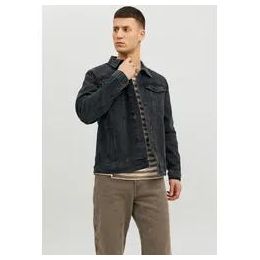Jack & Jones Jeansjacke JACK & JONES "JJIJEAN Jeansjacke mit Windschutz, stylisch und angenehm tragbar", Herren, Gr. XS, schwarz (schwarz denim), Denim/Jeans, Obermaterial: 100% Baumwolle, Abriebeffekte, 1-Knopf-Manschette, Jacken Jeansjacke, Abriebeffekte, modisch, regular fit, Baumwolle