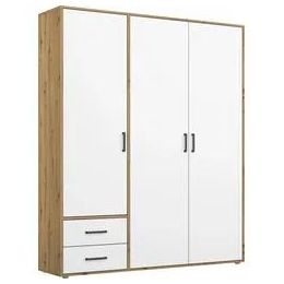 Dreht&uuml;renschrank Rauch "Kleiderschrank Schrank Garderobe W&auml;scheschrank VOYAGER", wei&szlig; (eiche artisan, alpinwei&szlig;, griffe graumetallic), B:140cm H:194cm T:53cm, Holzwerkstoff, Schr&auml;nke, Dreht&uuml;renschrank, mit 2 modernen Griffvarianten, mit Au&szlig;enschubladen MADE IN GERMANY
