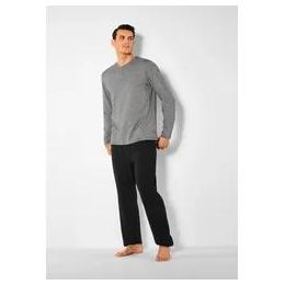 Pyjama s.Oliver, Herren, Gr. 48/50 (M), schwarz (grau, meliert, schwarz), Jersey, Obermaterial: 95% Baumwolle, 5% Elasthan, unifarben, Basic, bequem lang, Rundhals, abgesteppte Kante, Homewear-Sets Pyjama, Schlafanzug mit Knopfleiste