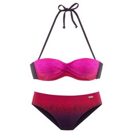 Lascana Damen B&uuml;gel-Bandeau-Bikini, rot, Gr. 36, Farbverlauf, bedruckt, Polyamid, Bikini-Sets, mit Farbverlauf