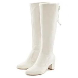 Schlupfstiefel Lascana "Schlupfboots, Slouchy Boots, Slip-On", Damen, Gr. 43, beige (creme), Obermaterial: 100% Textilmaterial. Decksohle: 100% Lederimitat. Futter: 100% Textilmaterial. Laufsohle: 100% Synthetik, unifarben, Schuhe Schlupfstiefel, aus stretchigem Material mit Blockabsatz in elegantem Design