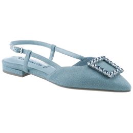 Tamaris Damen Slingpumps, Gr. 37, blau, Textil, unifarben, Schuhe, Blockabsatz, Sommerschuh mit schickem Schmuckelement