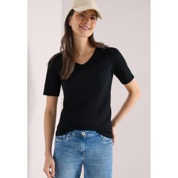 T-Shirt Cecil, Damen, Gr. XXL (46), schwarz, Web, 100% Baumwolle, unifarben, comfort fit normal, Rundhals, B&uuml;ndchen, Shirts T-Shirt, Basic