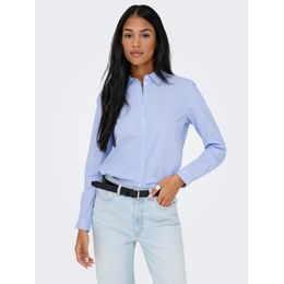 Jacqueline de Yong JDY Damen Hemdbluse "JDYMIO L/S SHIRT WVN NOOS", blau, Gr. 38, gestreift, Web, Obermaterial: 72% Baumwolle, 24% Polyester, 4% Elasthan, Blusen,