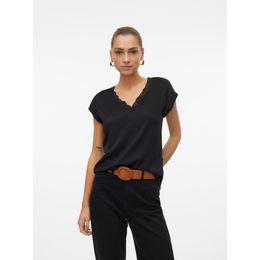 V&eacute;ro Moda VERO MODA Damen Blusentop "VMBELLA SL LACE TOP WVN GA NOOS", schwarz, Gr. S, unifarben, Web, Obermaterial: 97% Viskose, 3% Elasthan, Blusen,
