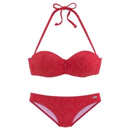 Buffalo Damen B&uuml;gel-Bandeau-Bikini "Romance", rot, Gr. 34, strukturiert, unifarben, Polyamid, Bikini-Sets, aus Strukturware