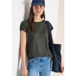 Cecil Damen Rundhalsshirtkhaki, Gr. M, unifarben, Web, 50% Baumwolle, 50% Modal, Shirts, mit Raffung