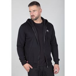 Herren Kapuzensweatjacke "Basic Zip Hoody SL", schwarz, Gr. S, Alpha Industries, bedruckt, angeraute Sweatware, Obermaterial: 80% Baumwolle, 20%