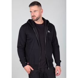 Herren Kapuzensweatjacke "Basic Zip Hoody SL", schwarz, Gr. M, Alpha Industries, bedruckt, angeraute Sweatware, Obermaterial: 80% Baumwolle, 20%