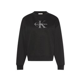 Damen Sweatshirt "LS MONOLOGO FRENCH TERRY RLXD CR", schwarz, Gr. M, Calvin Klein Jeans, unifarben, Web, Obermaterial: 86% Baumwolle, 14% Polyester,