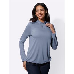 Classic Basics Damen Stehkragenshirt "Stehkragen-Shirt", blau, Gr. 52, unifarben, 100% Viskose, Shirts