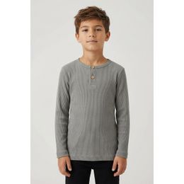 name it Jungen Langarmshirt "NMMKAB LS TOP NOOS"shadow, Gr. 92, unifarben, Feinripp, Obermaterial: 57% Baumwolle, 38% Modal, 5% Elasthan, Shirts, Im