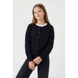 name it M&auml;dchen Strickjacke "NKFVALANE LS KNIT CARD NOOS", schwarz, Gr. 158, unifarben, Strick, Obermaterial: 100% Baumwolle, Strickjacken