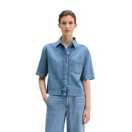 Marc O'Polo MARC O'POLO Damen Jeansbluse "aus Lyocell-Leinen-Baumwolle-Mix", blau, Gr. XXL, unifarben, Obermaterial: 61% Lyocell, 20% Leinen, 19% Baumwolle,