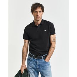 Gant Herren Poloshirt "SLIM SHIELD SS PIQUE POLO", schwarz, Gr. M, unifarben, Jersey, Obermaterial: 100% Baumwolle, Shirts, mit Logostickerei auf der