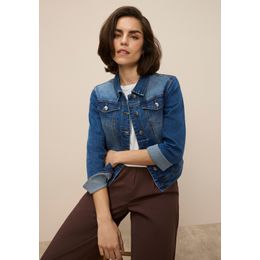 Tamaris Damen Jeansjackemid blau use, Gr. 40, unifarben, Denim/Jeans, Obermaterial: 74% Baumwolle, 24% Polyester, 2% Elasthan, Jacken, aus