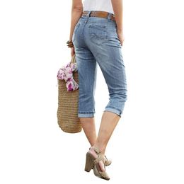 Aniston CASUAL Damen Caprijeans, blau, Gr. 40, Crinkleoptik, Web, Obermaterial: 75% Baumwolle, 23% Polyester, 2% Elasthan, Jeans, in Used-Waschung