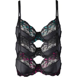 bonprix Damen B&uuml;gel-BH "B&uuml;gel-BH mit zarter Spitze (3er Pack)", Gr. 85, schwarz, Spitze, Obermaterial: 86% Polyester, 14% Elasthan. Spitze: 75%