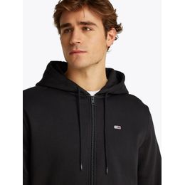 Tommy Jeans Herren Kapuzensweatjacke "TJM REGULAR S FLAG ZIP FLEECE THRU", schwarz, Gr. M, Sweatware, Obermaterial: 80% Baumwolle, 20% Polyester,