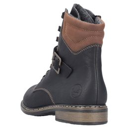 Rieker Damen Schn&uuml;rstiefelette, Gr. 40schwarz, cognac, Lederimitat, unifarben mit Farbeinsatz, Schuhe, Schn&uuml;rboots, Stiefelette, Blockabsatz, mit