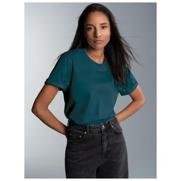 TRIGEMA Damen T-Shirt "TRIGEMA T-Shirt DELUXE Baumwolle", blau, Basic, Gr. L, Single Jersey, 100% Baumwolle, Shirts