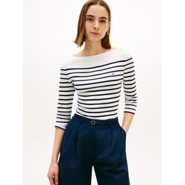Tommy Hilfiger Damen 3/4-Arm-Shirt "NEW CODY SLIM BOAT-NECK"ecru, schwarz night navy stripe, Gr. L, gestreift, Jersey, Obermaterial: 100% Baumwolle,