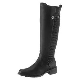 Stiefel Rieker, Damen, Gr. 40, Normalschaft, schwarz, Lederimitat, Schuhe Stiefel, Langschaftstiefel, Blockabsatz, Stretch, mit Schnallenverzierung
