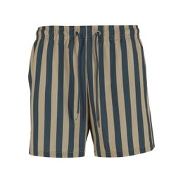 Badeshorts Urban Classics "Urban Classics Striped Seersucker Swim Shorts", Herren, Gr. XXL, US-Gr&ouml;&szlig;en, bottlegr&uuml;n, unionbeige, 100% Polyester, Badehosen Badeshorts