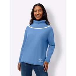 Heine Damen Strickpullover "Pullover", blau, Gr. 36, gemustert, mehrfarbig, unifarben, 100% Baumwolle, Pullover