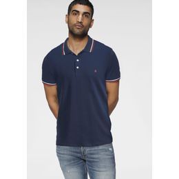 Jack & Jones JACK & JONES Herren Poloshirt "JJEPAULOS Poloshirt mit klassischem Kragen und figurbetonter Form", blau, Gr. L, unifarben mit Farbeinsatz, Piqu&eacute;,