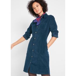 bonprix Damen Hemdblusenkleid, blau, Gr. 40, unifarben, Cord, Obermaterial: 98% Baumwolle, 2% Elasthan, Kleider, f&uuml;r Alltag, aus Baumwolle und