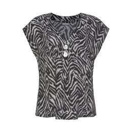 Lascana Damen Schlupfbluse, beige, Gr. 52, Web, Obermaterial: 100% Viskose, Blusen, mit Zebraprint und modischen Kn&ouml;pfen, Kurzarmbluse, sommerlich