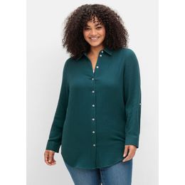 sheego Damen Hemdbluse, blau, Gr. 52, unifarben, 100% Baumwolle, Blusen