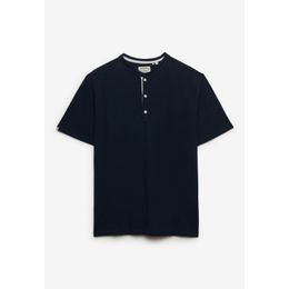 Superdry Herren T-Shirt "CLASSIC COTTON LIN SS GRANDAD", blau, Gr. XL, unifarben, Single Jersey, Obermaterial: 80% Baumwolle, 20% Leinen, Shirts, mit