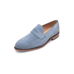 Henry Stevens Herren Loafer "Marshall PL Businessschuh", Gr. 46,5, blau, Kalbsvelours, Schuhe, Herren Halbschuhe Leder handgefertigt, Anzugschuhe