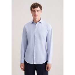 Seidensticker Herren Businesshemd, blau, Gr. 42, gestreift, 100% Baumwolle, Hemden, Slim 1/1 Kentkragen Gestreift